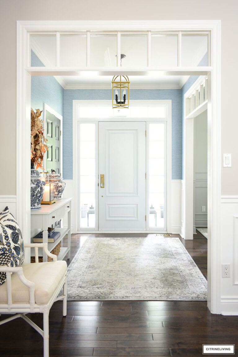 Fall Entryway Decor in Elegant Gold, Blue + White | CitrineLiving