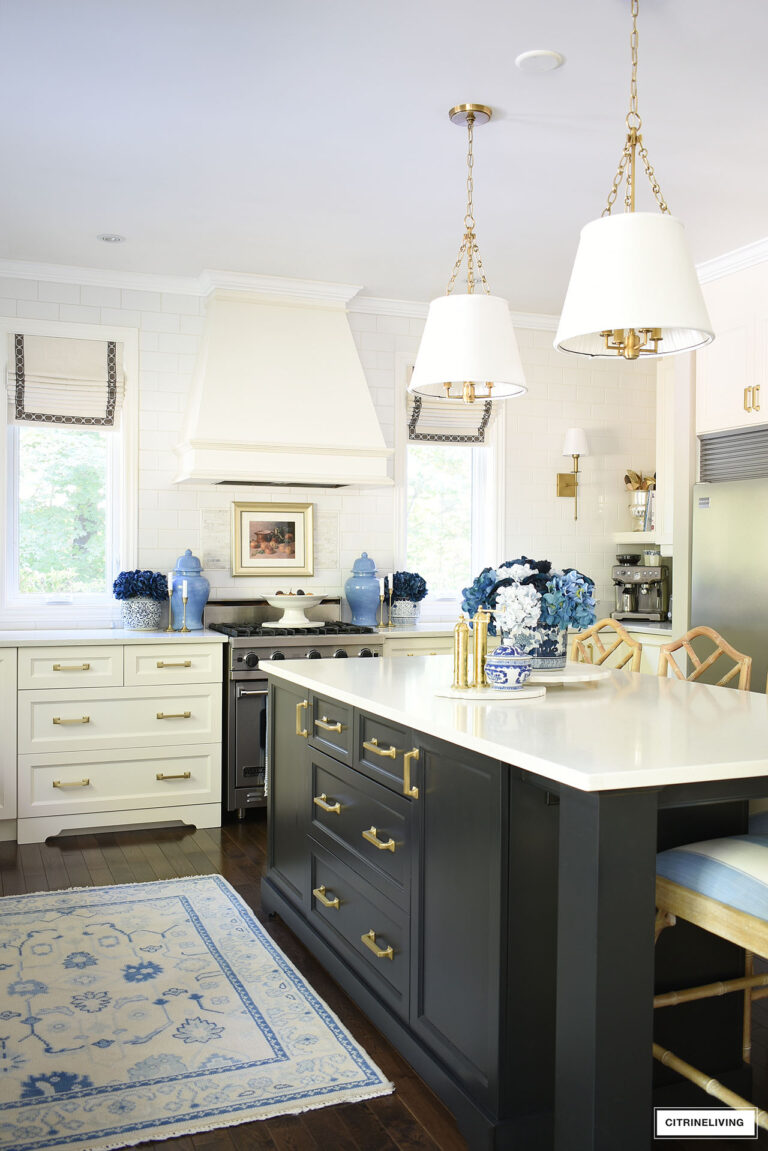 Fall Kitchen Decorating Ideas in Blue + Gold | CITRINELIVING
