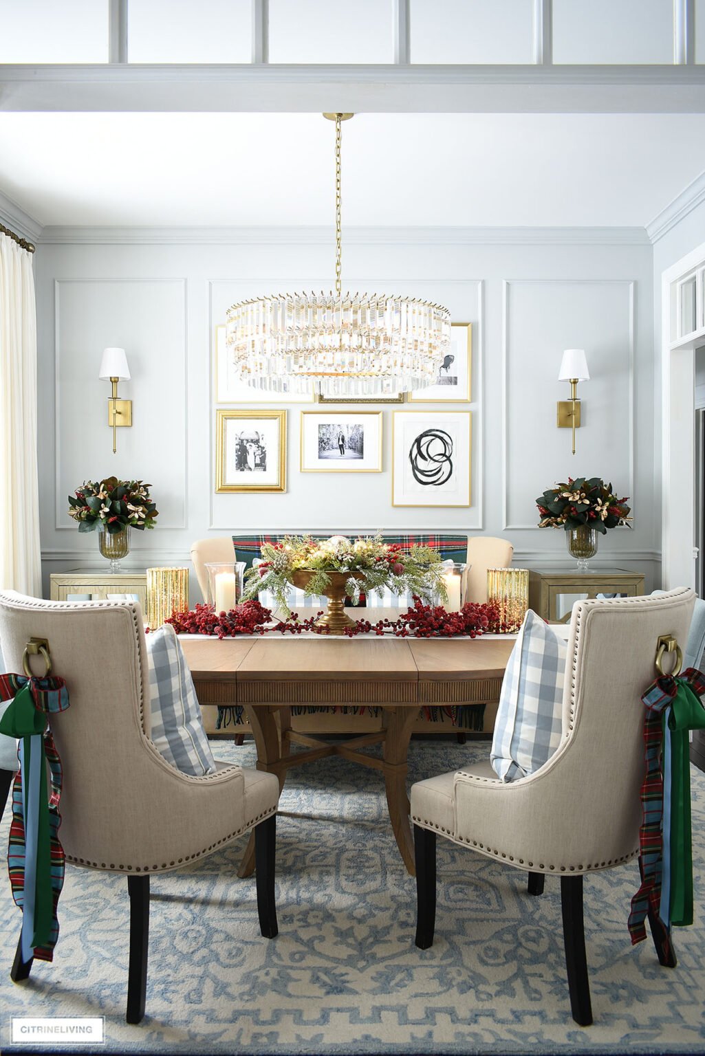 BLUE + GREEN CHRISTMAS TREE AND MANTEL | CitrineLiving