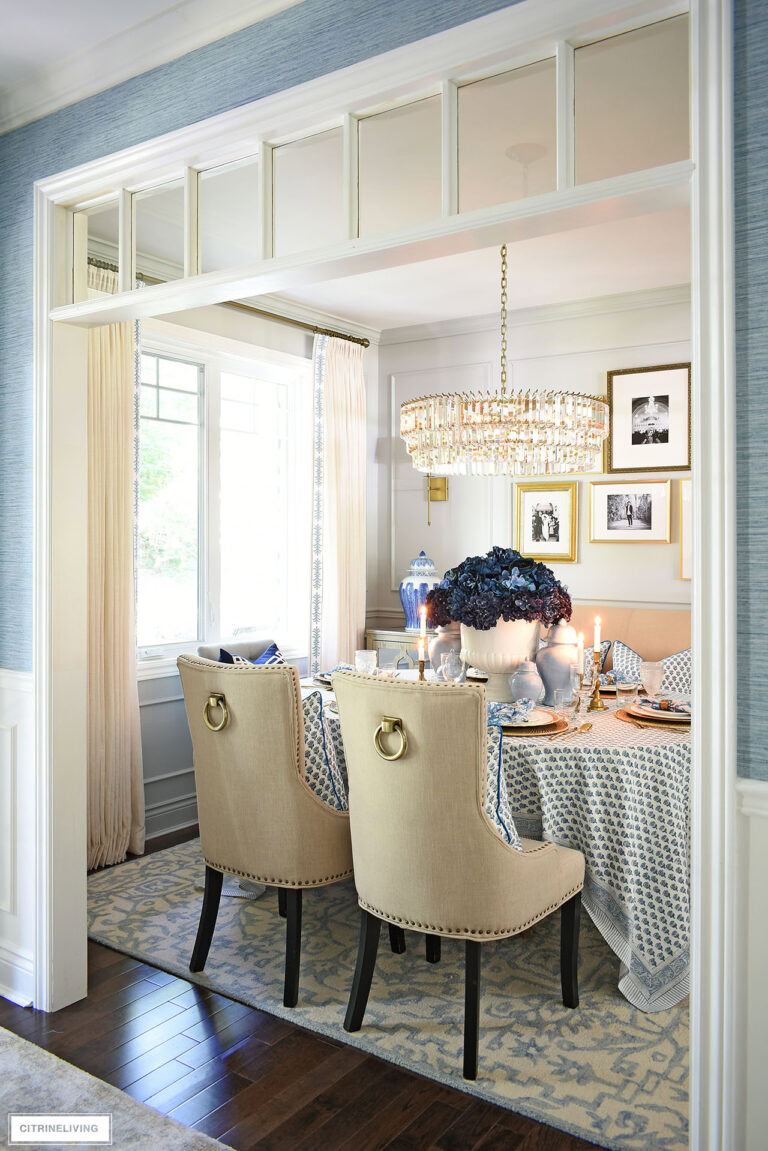 FALL DINING ROOM AND A CHIC, BLOCK PRINT TABLESCAPE - CITRINELIVING